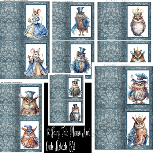 12 Fairy tale mouse and owl notelets kit - CUP1218188_659 | Craftsuprint