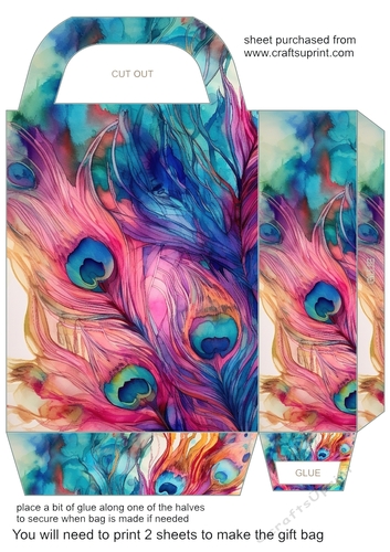 Colourful peacock feathers gift bag 12 - CUP1219111_659 | Craftsuprint