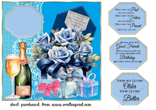 Blue floral birthday card front - CUP1220559_659 | Craftsuprint