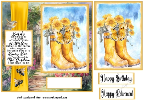 Yellow floral wellies card front 2 - CUP1220725_659 | Craftsuprint