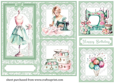 Green lace 3 panel sewing themed card front 1 - CUP1223207_659 ...
