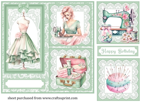 Green lace 3 panel sewing themed card front 2 - CUP1223208_659 ...