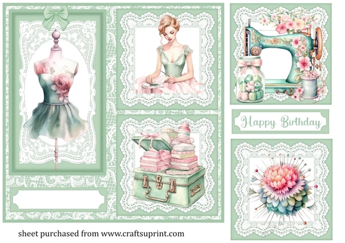 Green lace 3 panel sewing themed card front 7 - CUP1223213_659 ...