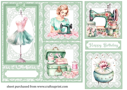 Green lace 3 panel sewing themed card front 8 - CUP1223214_659 ...