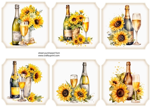 6 Sunflower and champagne toppers - CUP1229435_659 | Craftsuprint