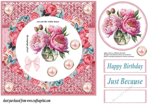 Pink peonies dangler card front 1 - CUP1230037_659 | Craftsuprint