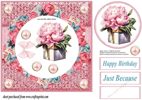Pink peonies dangler card front 3 - CUP1230039_659 | Craftsuprint