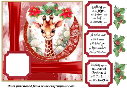 Red Christmas giraffe card front - CUP1232135_659 | Craftsuprint