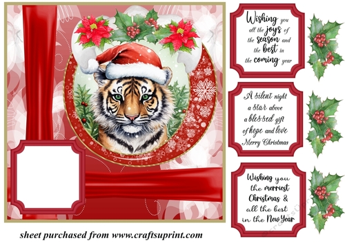 Red Christmas tiger card front - CUP1232157_659 | Craftsuprint