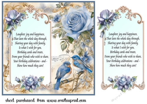 Blue rose,music and birds card front - CUP1236435_659 | Craftsuprint