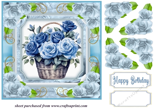 Blue rose basket card front 1 - CUP1236498_659 | Craftsuprint