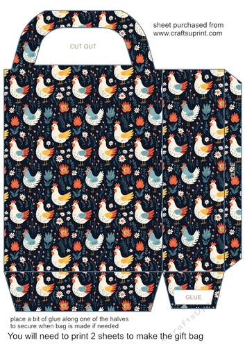 Folk art chickens gift bag 3 - CUP1237504_659 | Craftsuprint