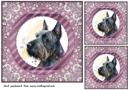 3 Purple and silver Scottish terrier card fronts/toppers 10 ...