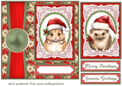 Poinsettia Christmas animal card front 6 - CUP1242020_659 | Craftsuprint