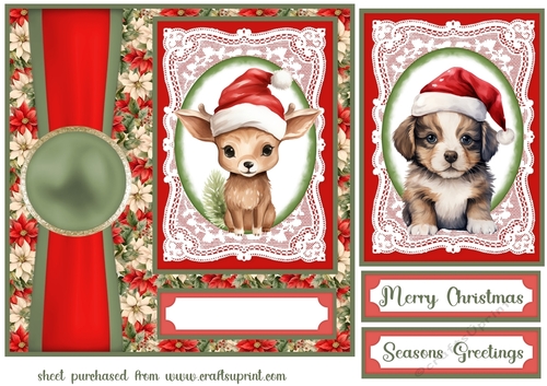 Poinsettia Christmas animal card front 8 - CUP1242024_659 | Craftsuprint