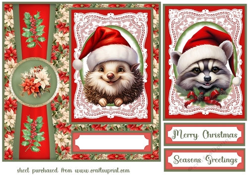 Poinsettia Christmas animals card front 5 - CUP1248761_659 | Craftsuprint