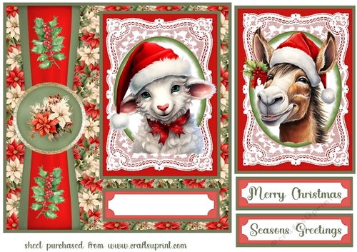 Poinsettia Christmas animals card front 8 - CUP1248764_659 | Craftsuprint
