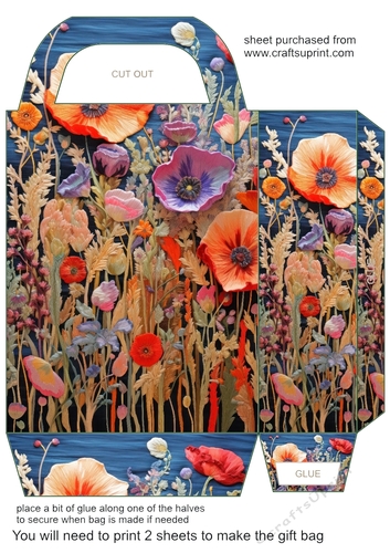 Embroidered poppies gift bag 3 - CUP1252579_659 | Craftsuprint