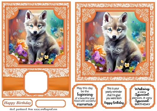 5x7 and 6x6 aprox Orange wolf card fronts - CUP1255398_659 | Craftsuprint