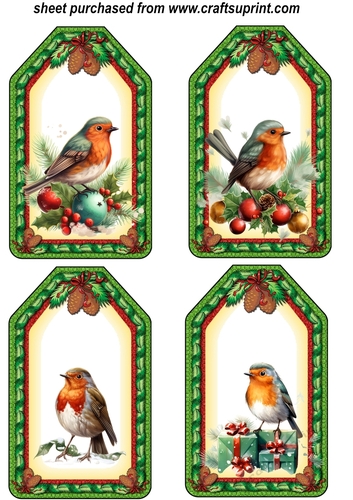 4 Christmas robin tag toppers 1 - CUP1257117_659 | Craftsuprint