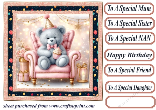 Pink Birthday bear in arm chair card front 2 - CUP1266151_659 ...
