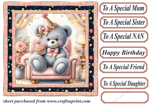 Pink Birthday bear in arm chair card front 3 - CUP1266152_659 ...