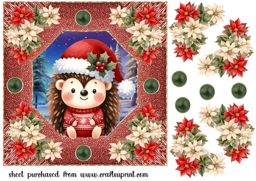 Red Christmas hedgehog card front 1 - CUP1267815_659 | Craftsuprint