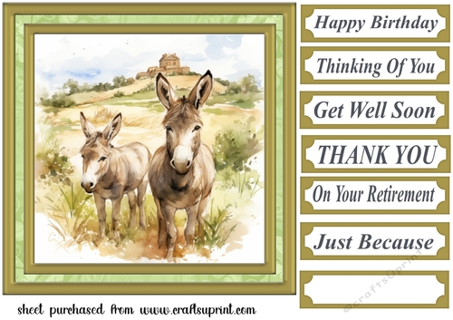 Framed donkeys card front 4 - CUP1276204_659 | Craftsuprint