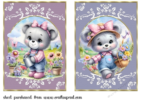 2 Grey floral bear card fronts 1 - CUP1287332_659 | Craftsuprint