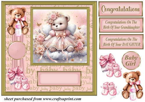 Baby girl ted card front 3 - CUP1287339_659 | Craftsuprint