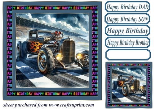Birthday hot rod card front 1 - CUP1290593_659 | Craftsuprint