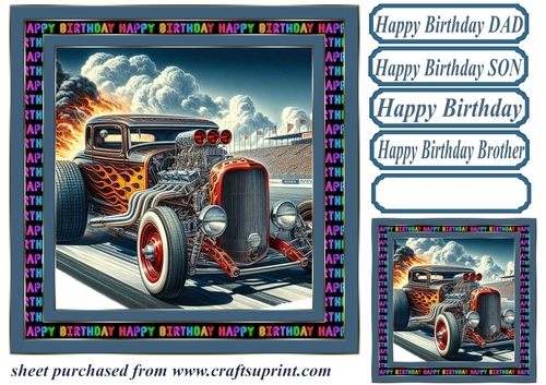 Birthday hot rod card front 3 - CUP1290596_659 | Craftsuprint