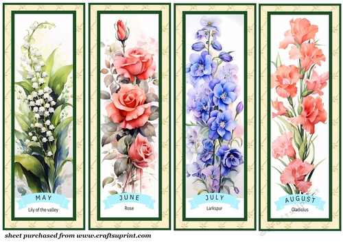 May-August Floral birth month bookmarks/toppers - CUP1291336_659 ...