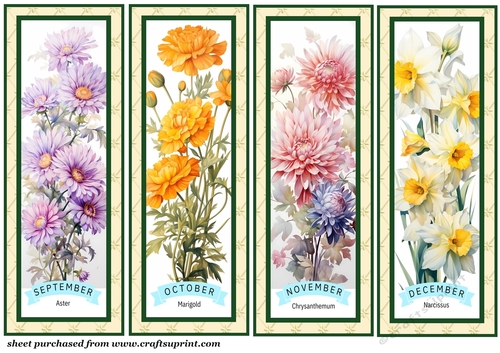 September-December Floral birth month bookmarks/toppers - CUP1291337 ...