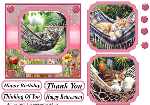 Pink cat taking a nap card front 1 - CUP1296493_659 | Craftsuprint