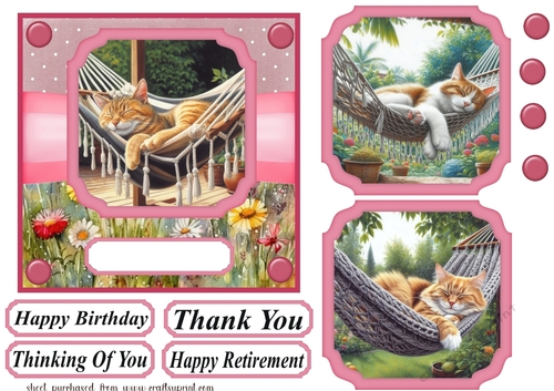 Pink cat taking a nap card front 2 - CUP1296494_659 | Craftsuprint
