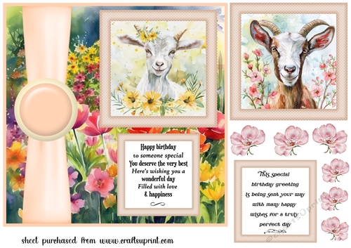 2 Panel floral goat card front 1 - CUP1298726_659 | Craftsuprint