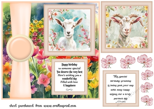 2 Panel floral goat card front 3 - CUP1298728_659 | Craftsuprint