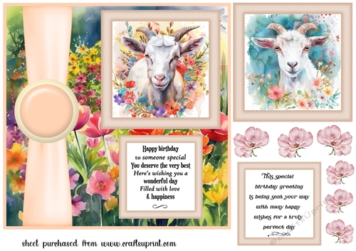 2 Panel floral goat card front 4 - CUP1298729_659 | Craftsuprint
