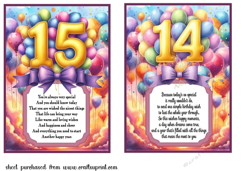 Age 14/15 Birthday card fronts - CUP1301460_659 | Craftsuprint