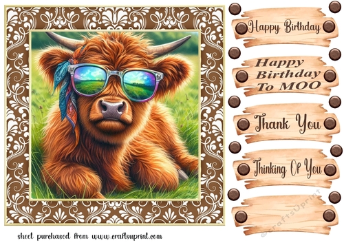 Highland cow chillin card front 11 - CUP1306593_659 | Craftsuprint
