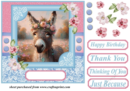Pink and blue painted donkey card front 6 - CUP1312869_659 | Craftsuprint