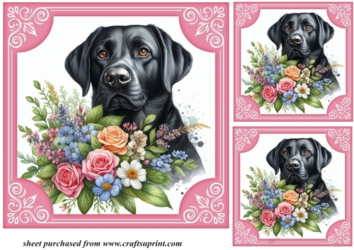 3 Black Labrador say it with flowers card front/toppers 3 - CUP1315824 ...