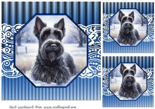 3 Blue framed Christmas Scottish terrier card fronts/toppers 2 ...