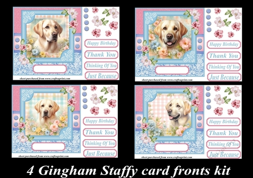 4 Floral gingham yellow Labrador card fronts kit - CUP1331419_659 ...