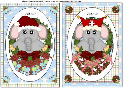 2 Cute Christmas Elephant Dangler Card Fronts - CUP355011_659 ...