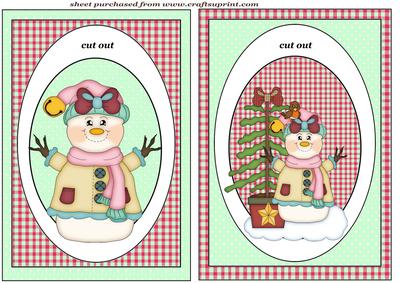 2 Pink Snow Woman Dangler Card Fronts - CUP382558_659 | Craftsuprint
