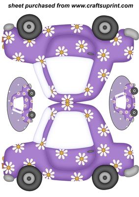 Purple Funky Daisy Car Shaped Card - CUP383949_659 | Craftsuprint