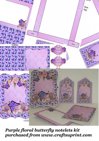 Purple Floral Butterfly Notelet Kit - CUP389601_659 | Craftsuprint