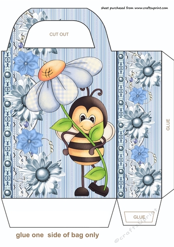 Blue floral bee gift bag 1 - CUP729048_659 | Craftsuprint